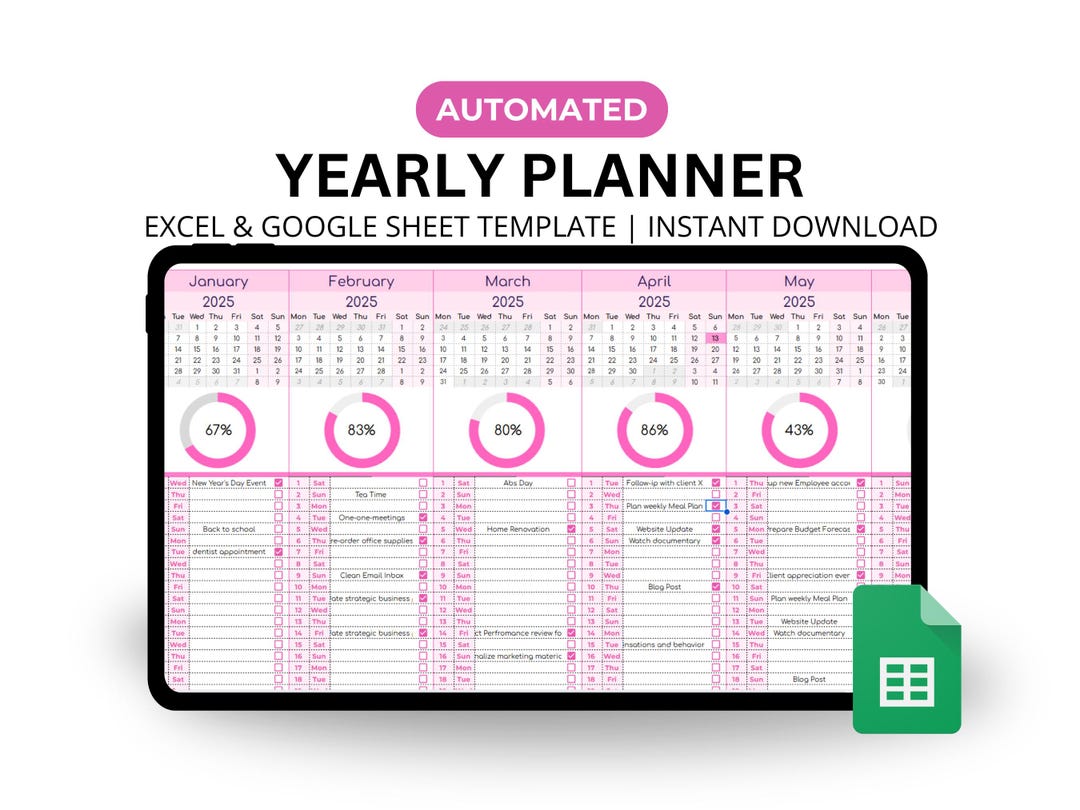 EDITABLE Simple Year Planner Calendar Google Sheets Template Daily ...