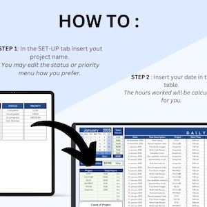 EDITABLE Daily Work Log Excel Template Track Time Projects Priorities ...