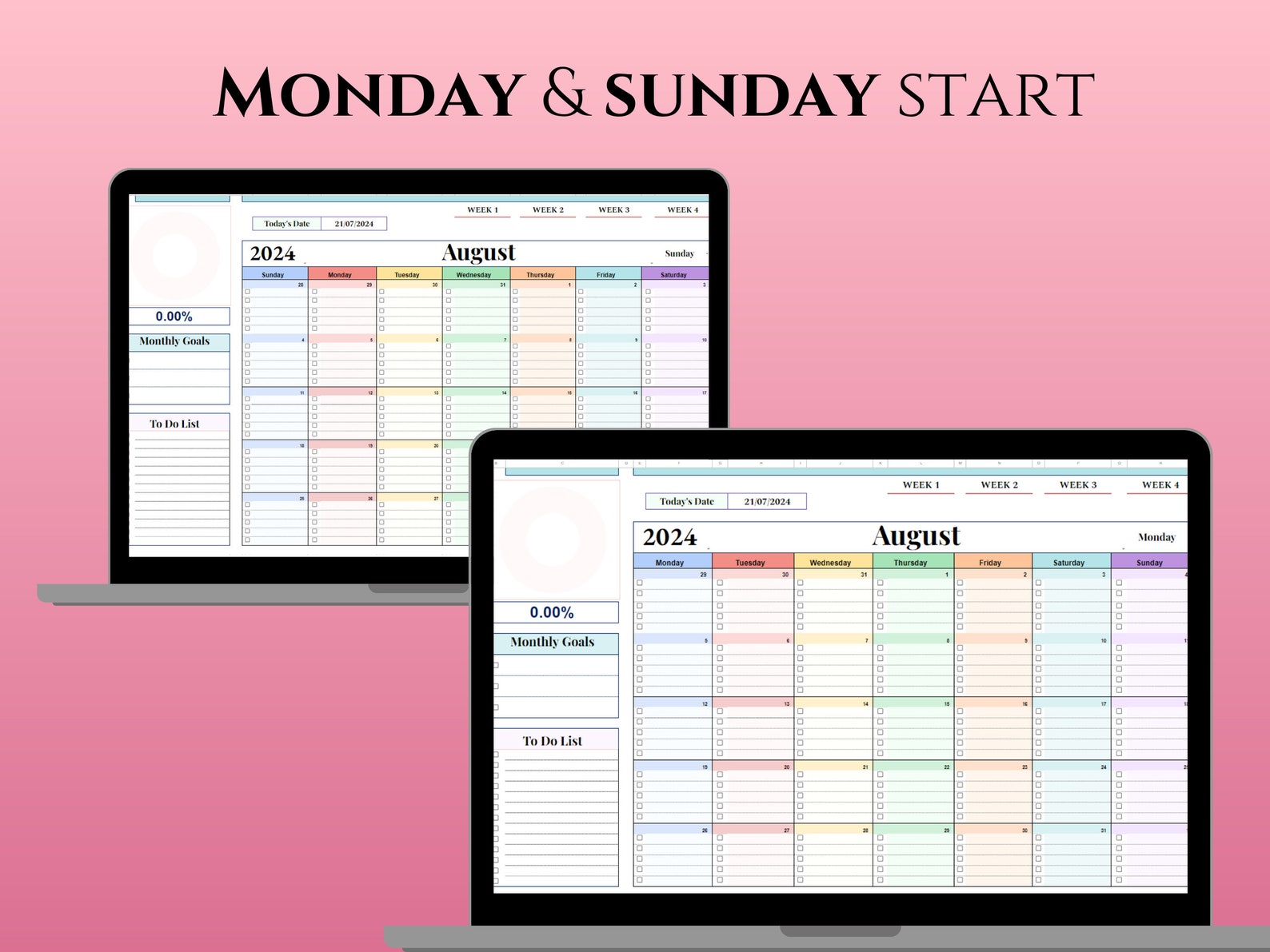 Digital Smart Monthly Calendar 2025 Excel Spreadsheet Template Task ...
