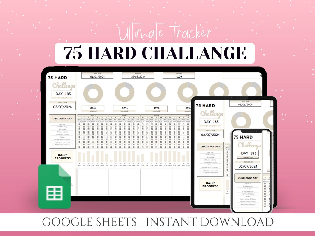 Editable 75 Hard Challenge Tracker, 75 Day Challenge, 75 Soft Challenge ...