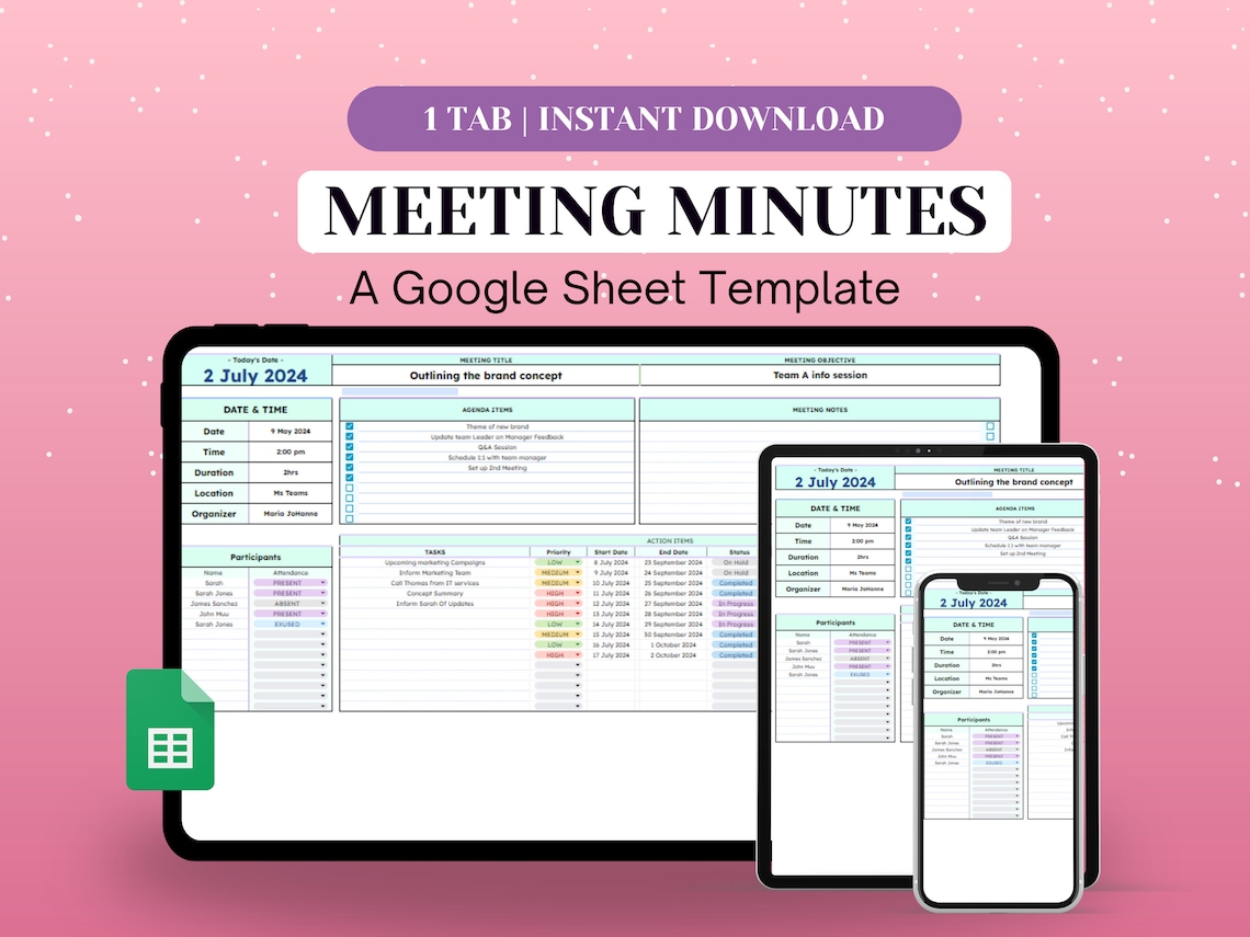 EDITABLE Weekly Meeting Notes | Google Sheets | Meeting Agenda, Minutes ...