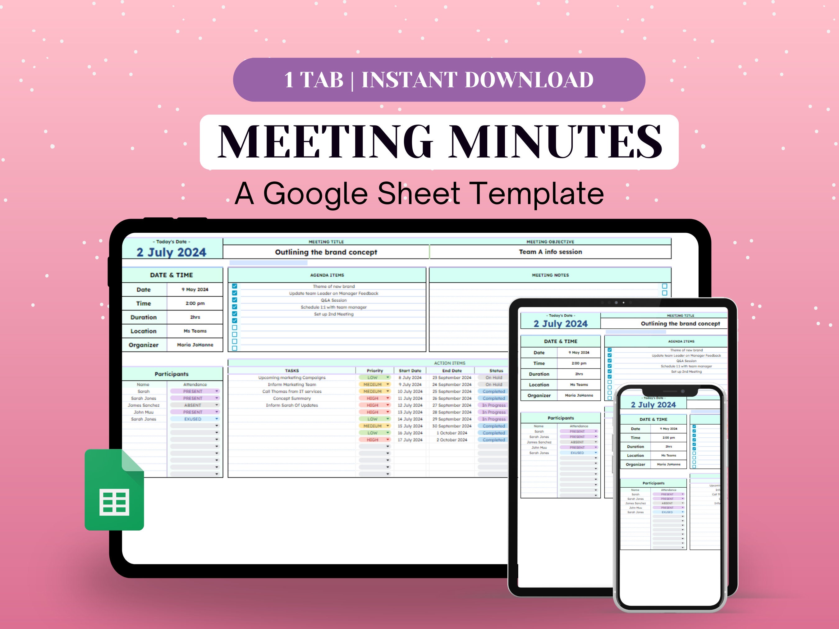 EDITABLE Weekly Meeting Notes | Google Sheets | Meeting Agenda, Minutes ...