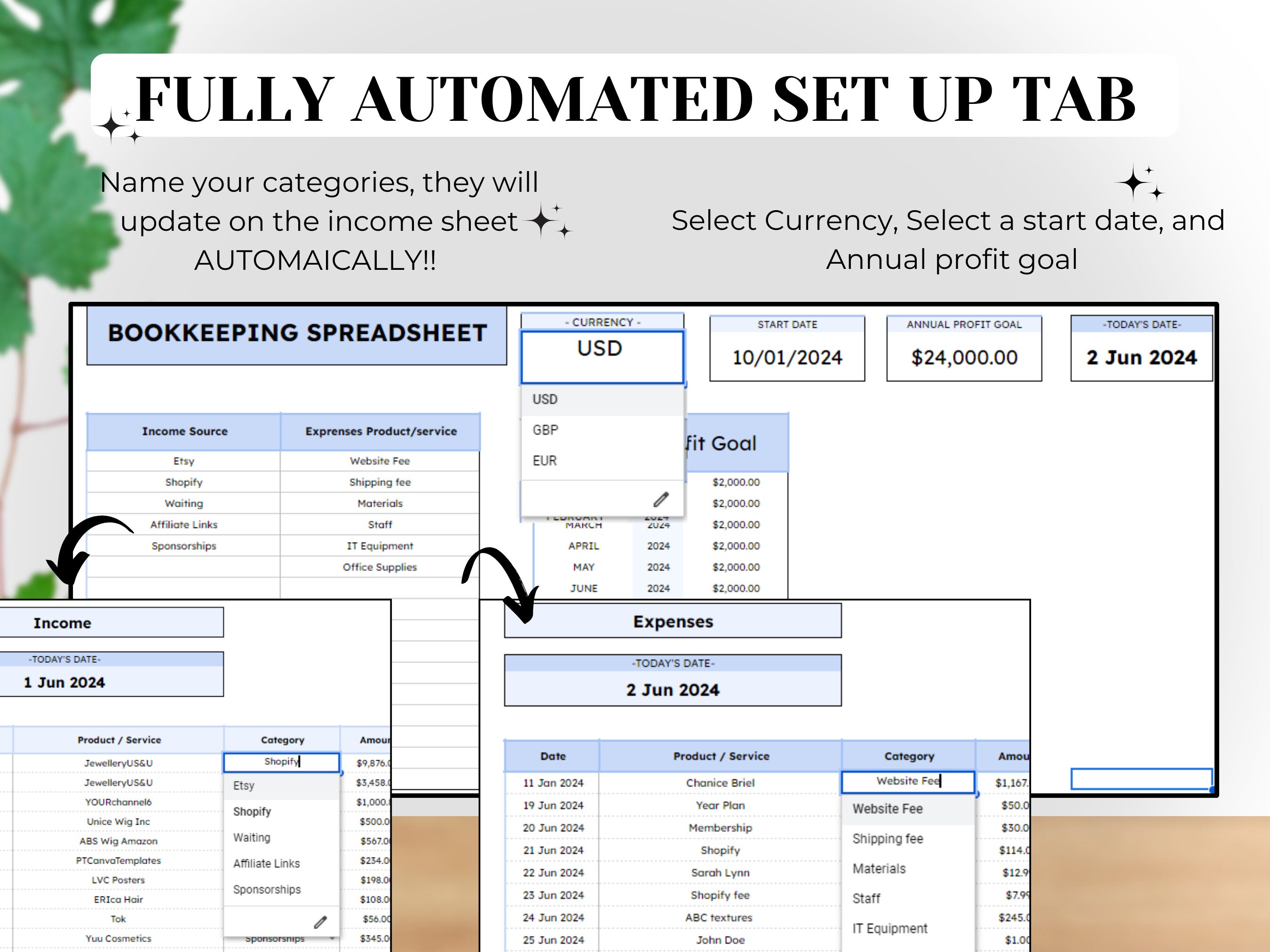 EDITABLE Bookkeeping Template, Small Business Finance Spreadsheet ...