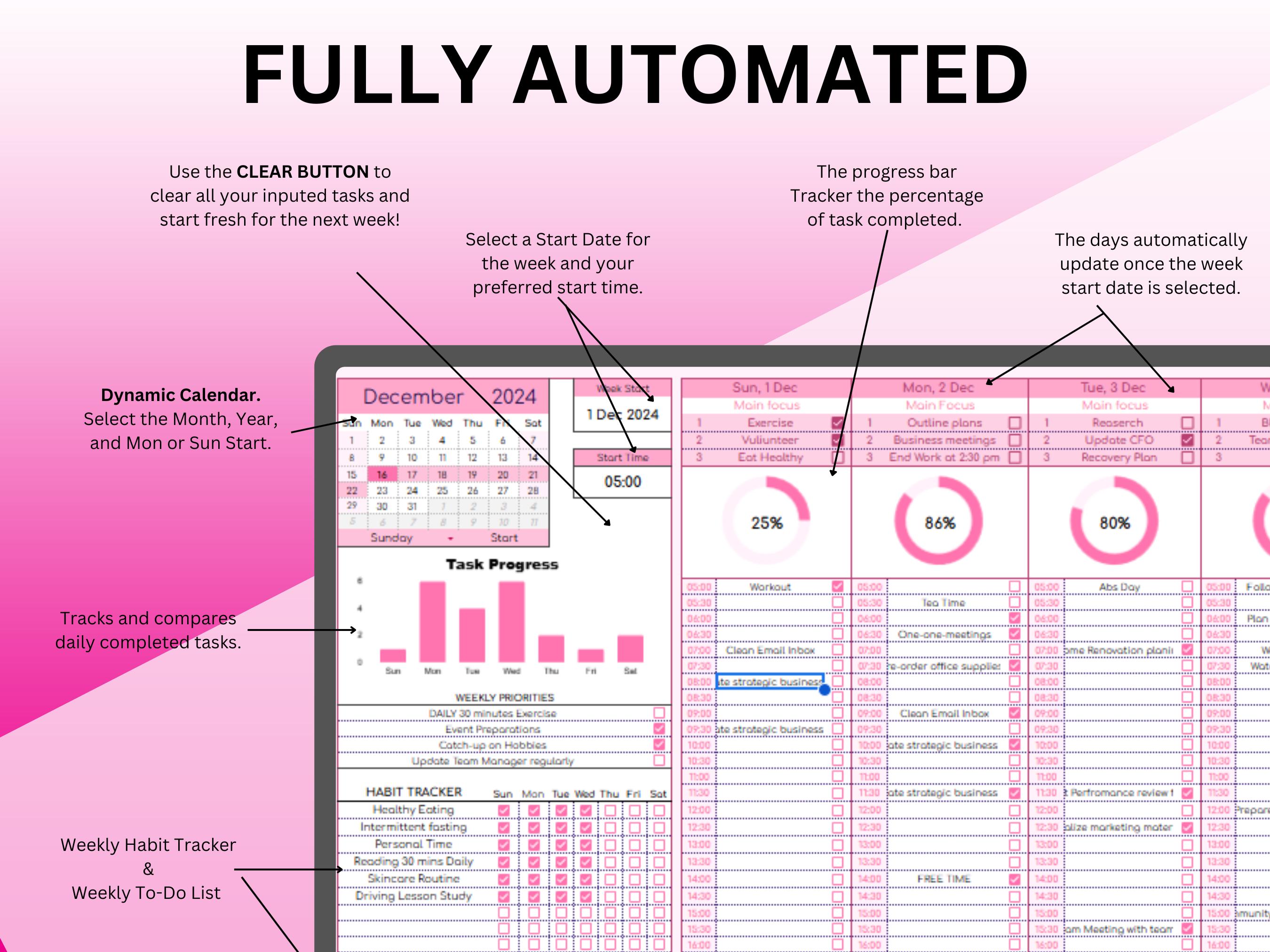 Editable Daily and Weekly Planner Spreadsheet Daily Schedule Digital ...