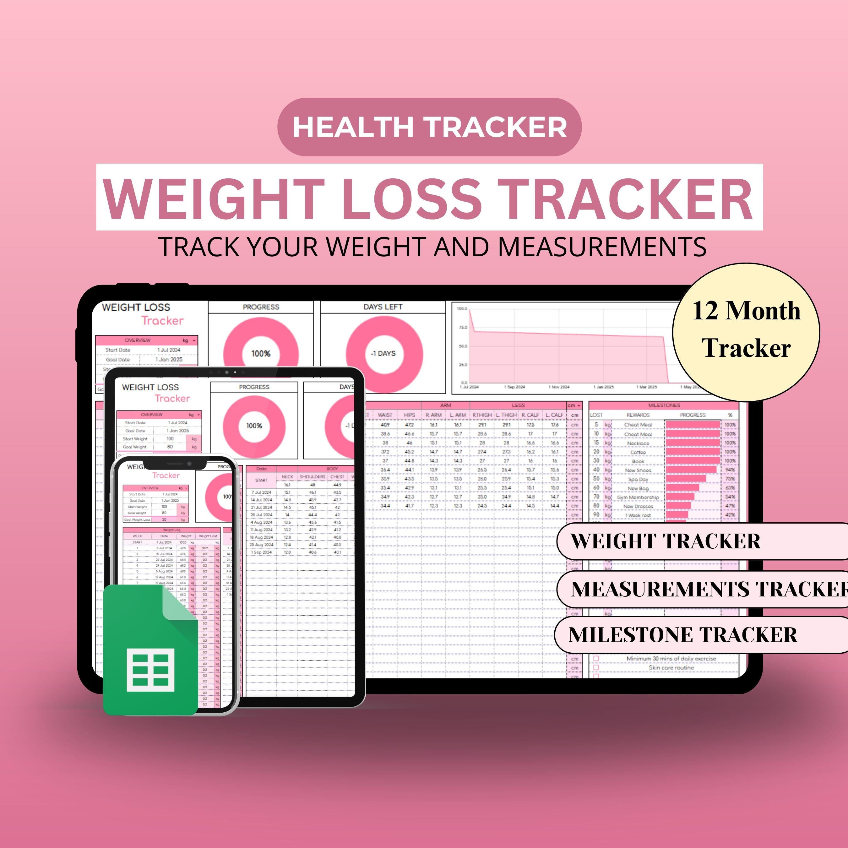 Weight Loss Tracker Spreadsheet for Google Sheets, Weight Loss Planner ...