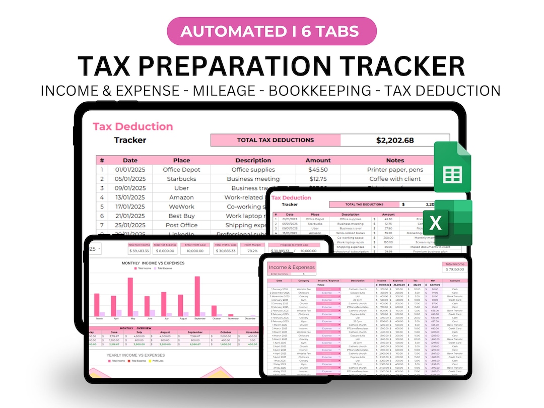 Tax Planner Bundle Tracker Spreadsheet Editable Tax Deductions List Tax Checklist Planner Small ...