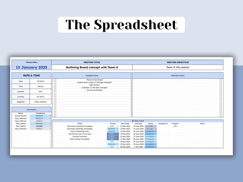 EDITABLE Weekly Meeting Minutes Google Sheets & Excel Meeting Agenda ...