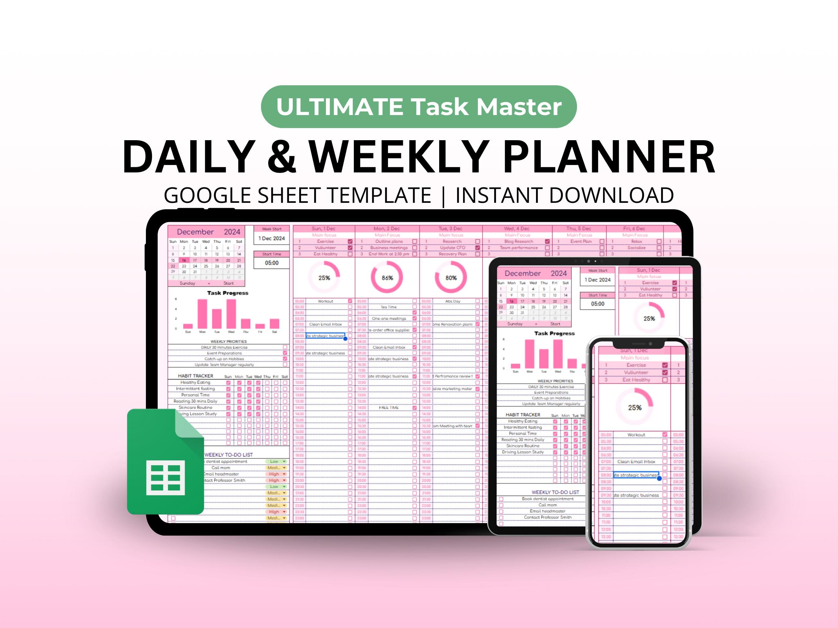 Editable Daily and Weekly Planner Spreadsheet Daily Schedule Digital ...
