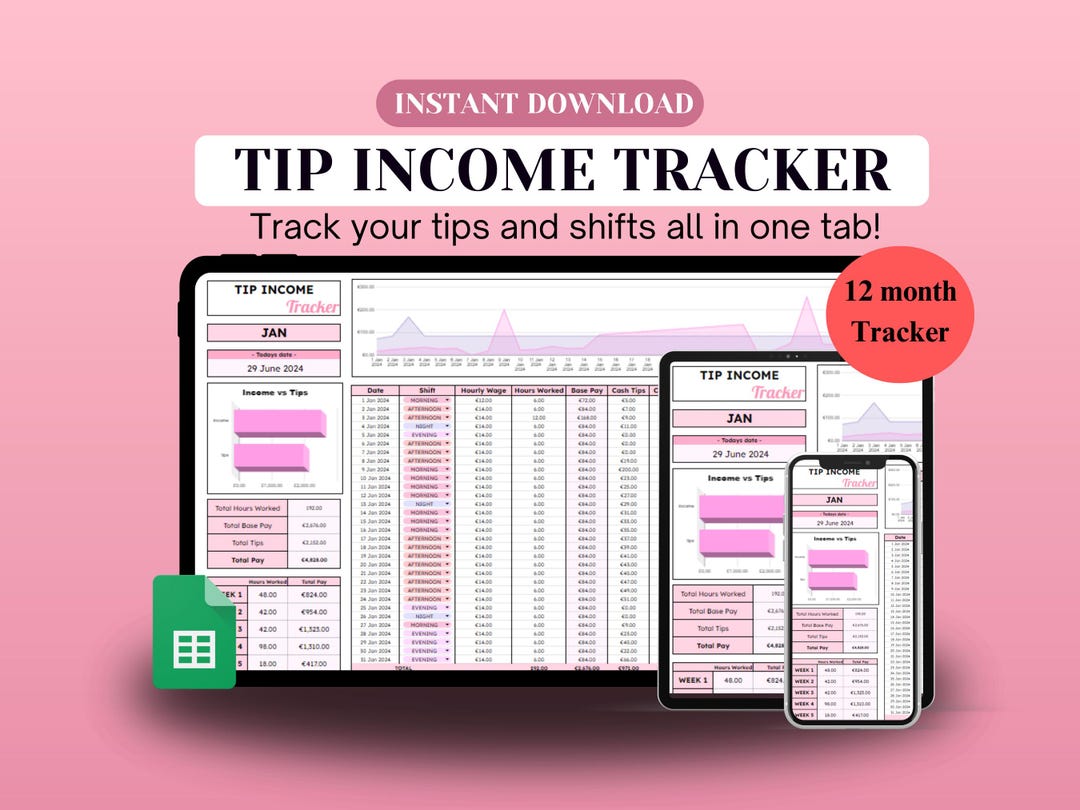 Tip Income Tracker Spreadsheet 2024 | Tip Log Tip Shift Tracker | Money ...