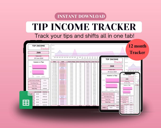 Tip Income Tracker Spreadsheet 2024 | Tip Log Tip Shift Tracker | Money ...