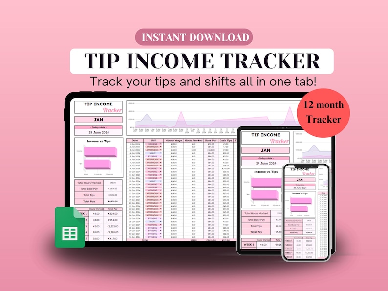 Tip Income Tracker Spreadsheet 2024 | Tip Log Tip Shift Tracker | Money ...