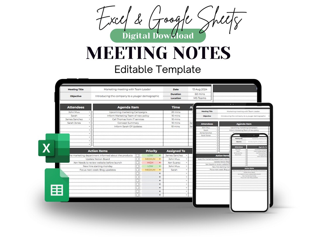 EDITABLE Weekly Meeting Notes | Google Sheets | Meeting Agenda, Minutes ...