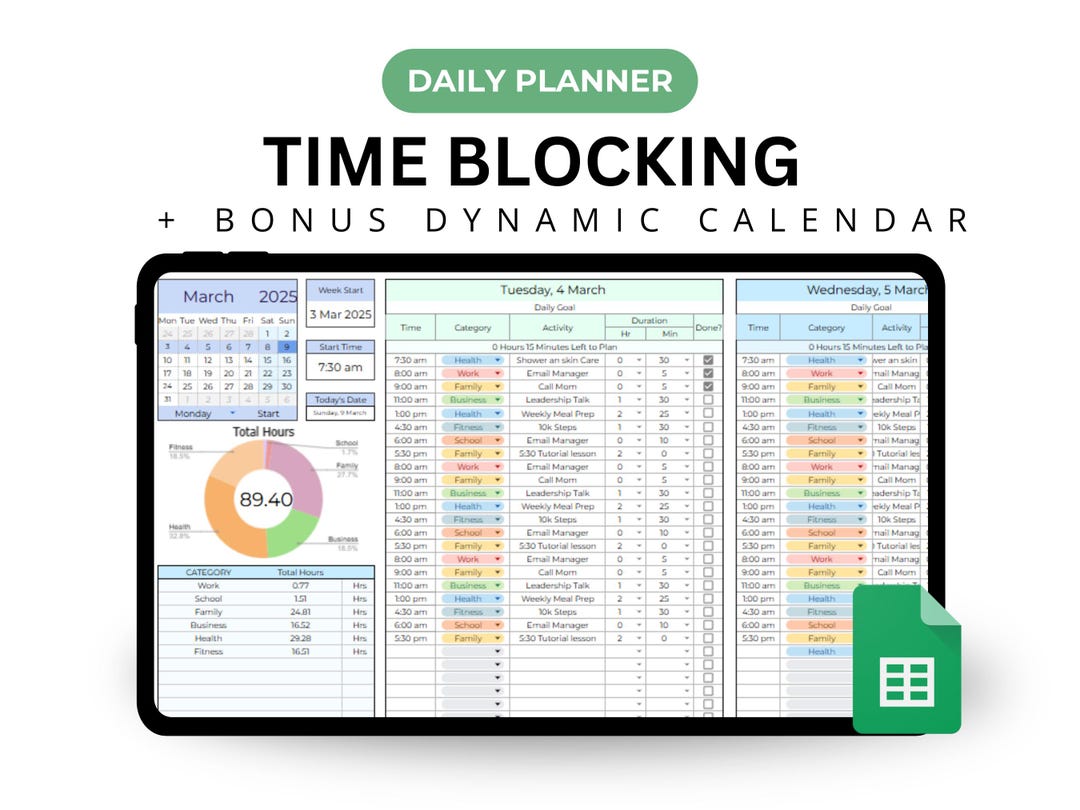 Time Blocking Planner Spreadsheet, Timeboxing To-do List Google Sheets ...