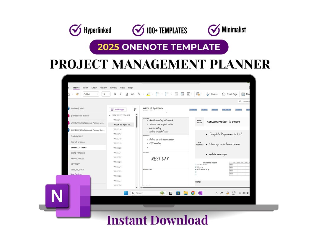 Editable Onenote Planner 2025 for Project Management Onenote Digital ...