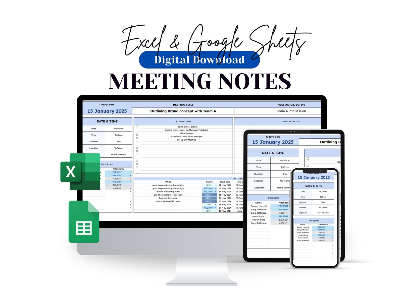 EDITABLE Weekly Meeting Minutes Google Sheets & Excel Meeting Agenda ...
