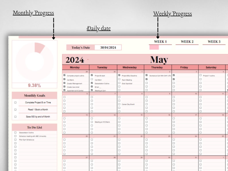 EDITABLE Monthly Calendar 2025| Excel Spreadsheet Template | Task ...
