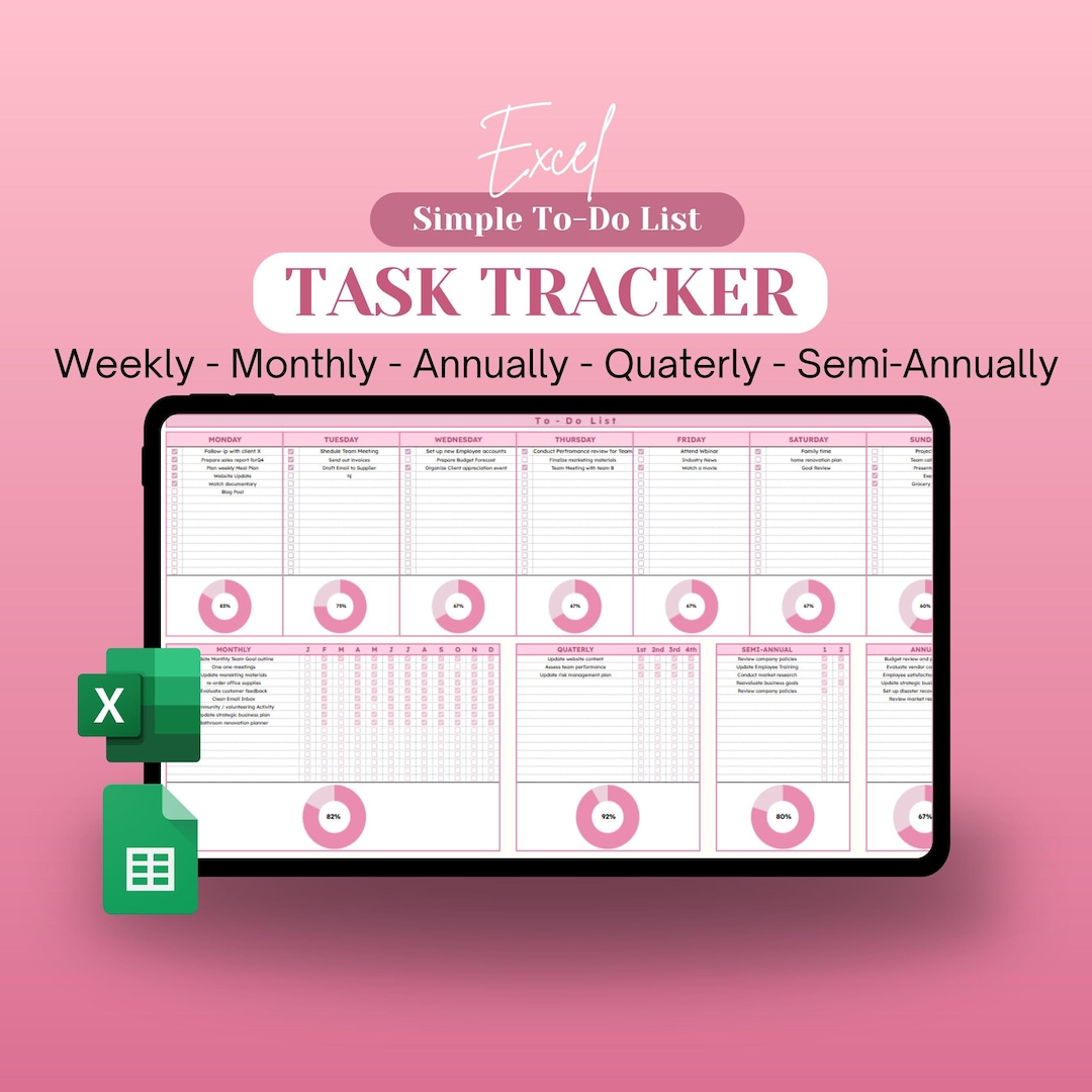EDITABLE To-do List Excel Template Daily Weekly Monthly Annually Task ...