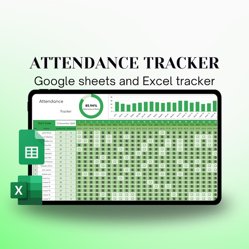 Excel Attendance Tracker School Attendance Weekly Attendance Attendance ...