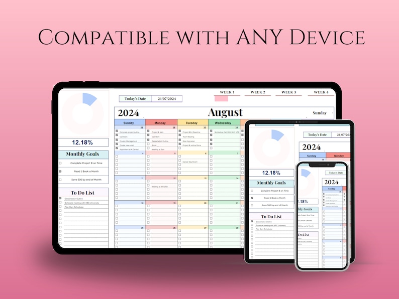 Digital Smart Monthly Calendar 2025 Excel Spreadsheet Template Task ...