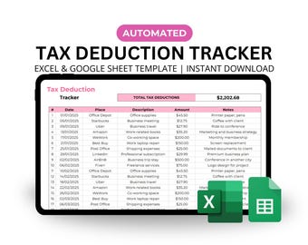 Tax Deduction Tracker Spreadsheet Editable Tax Deductions List Tax ...