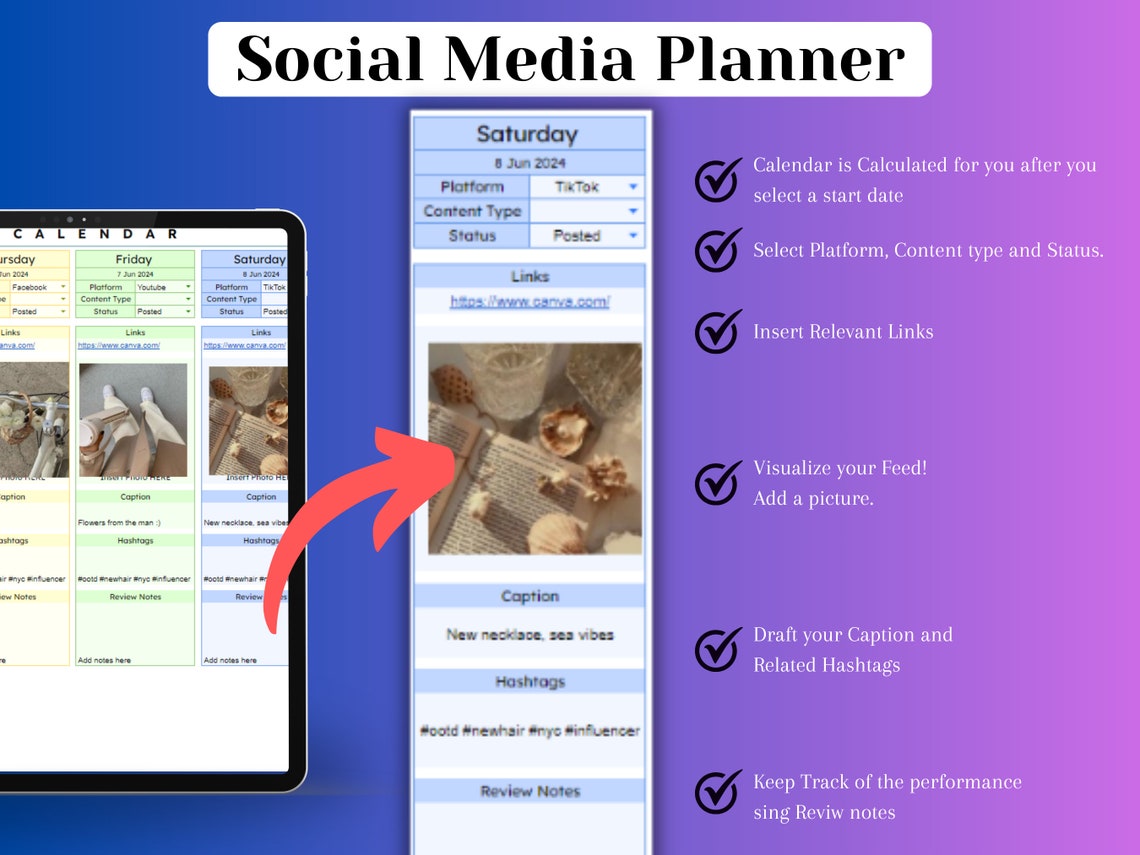 EDITABLE Social Media Planner Digital Content Calendar Weekly Planner ...