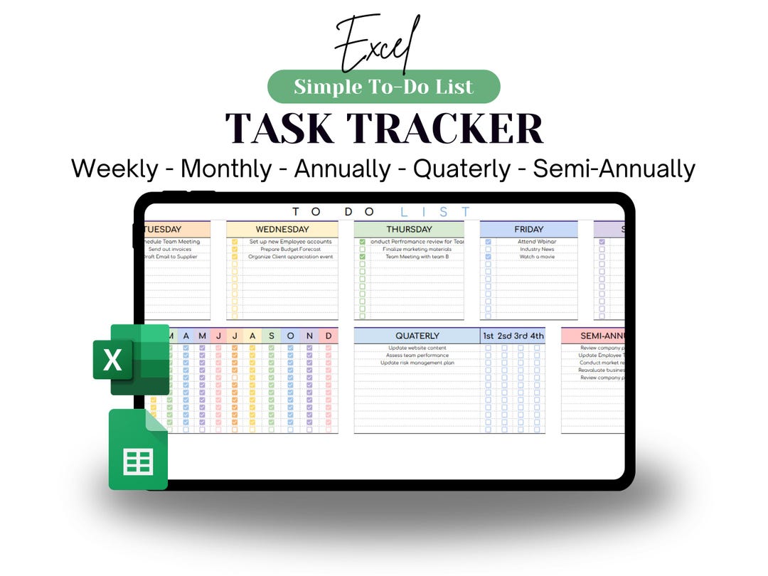 EDITABLE To-do List Excel Template Daily Weekly Monthly Annually Task ...