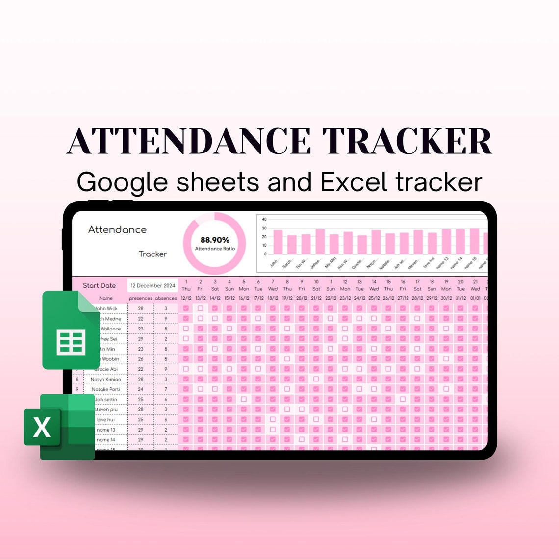Excel Attendance Tracker School Attendance Weekly Attendance Attendance ...