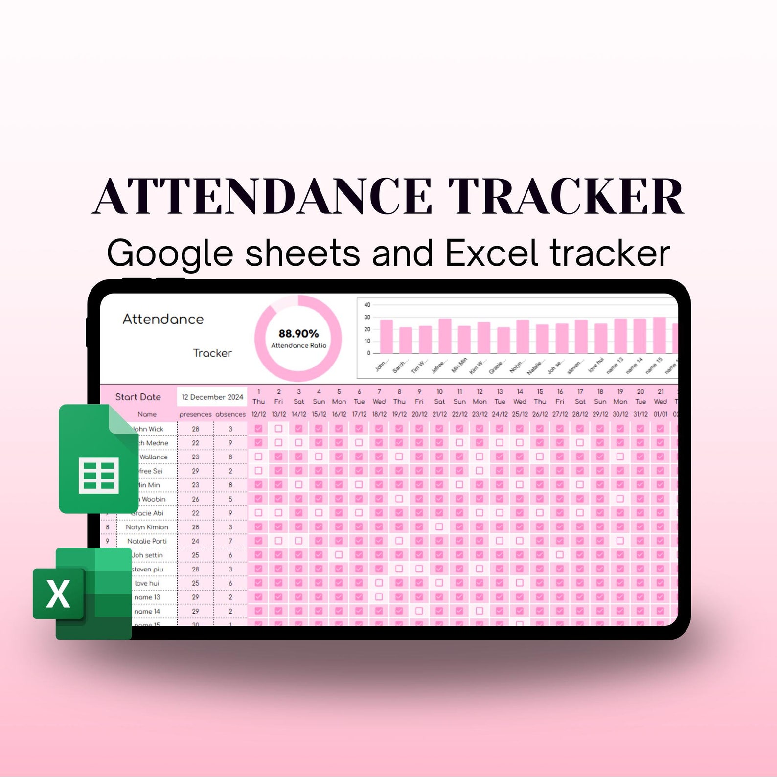 Excel Attendance Tracker School Attendance Weekly Attendance Attendance ...