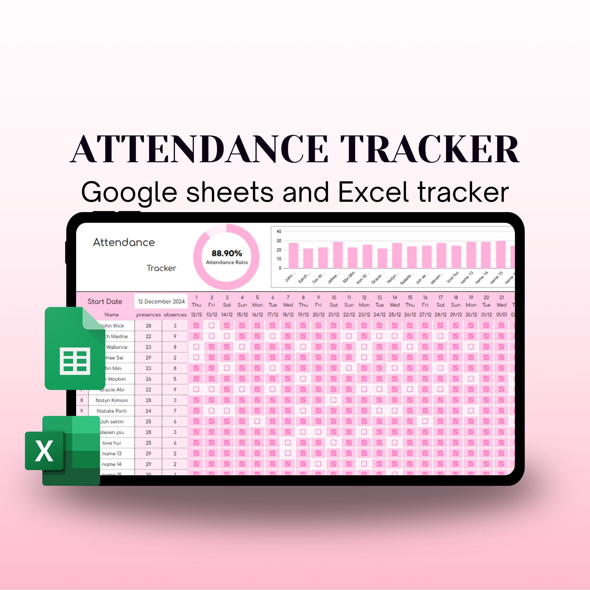 Excel Attendance Tracker School Attendance Weekly Attendance Attendance ...