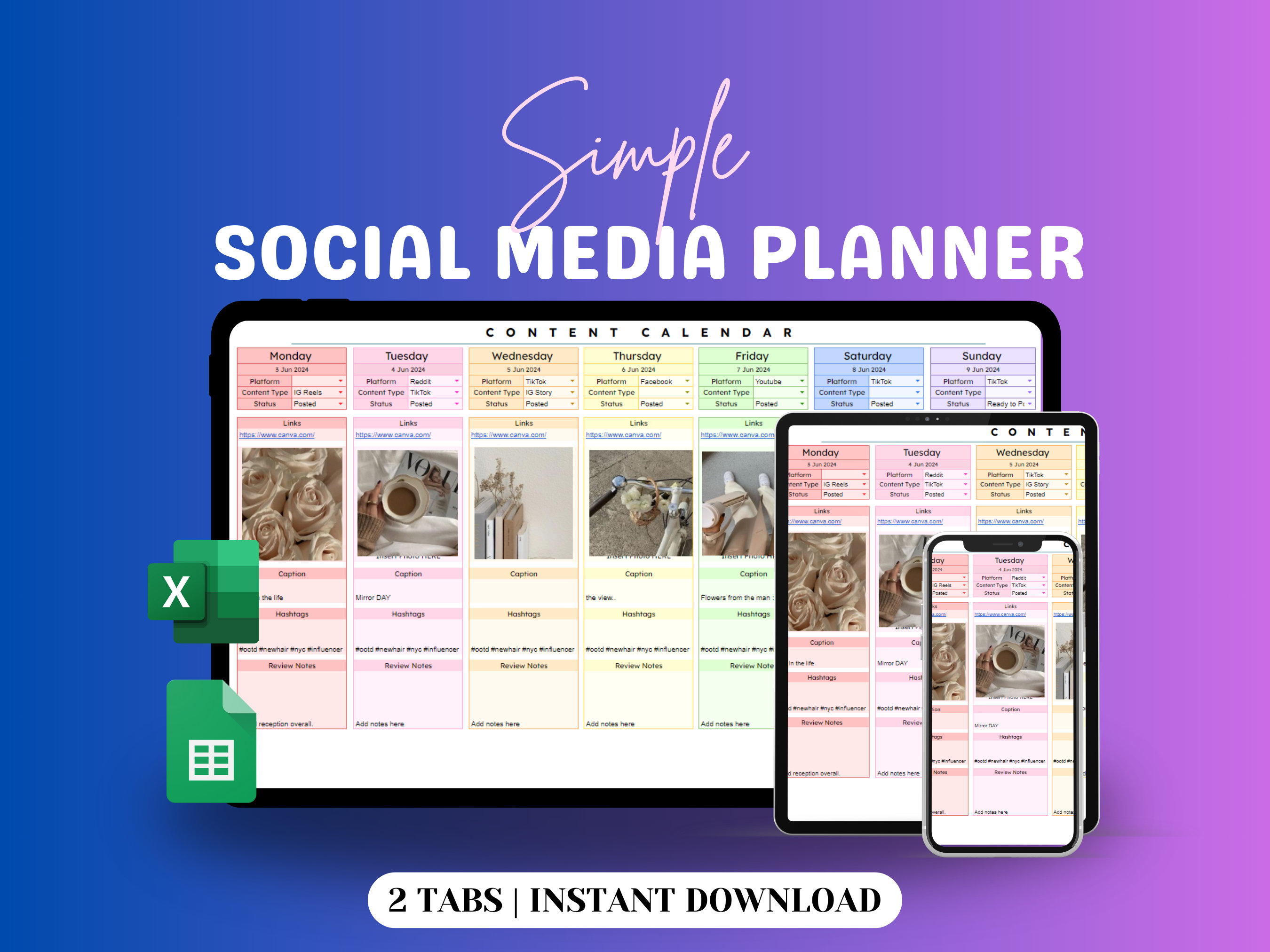 EDITABLE Social Media Planner Digital Content Calendar Weekly Planner ...