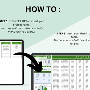 EDITABLE Daily Work Log Excel Template Track Time Projects Priorities ...