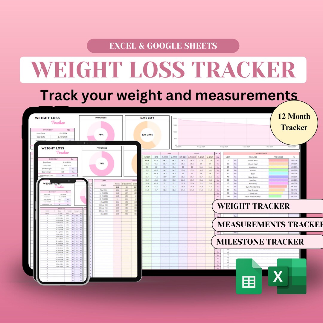 Weight Loss Tracker for Excel Google Sheets, Weight Loss Planner, Daily ...