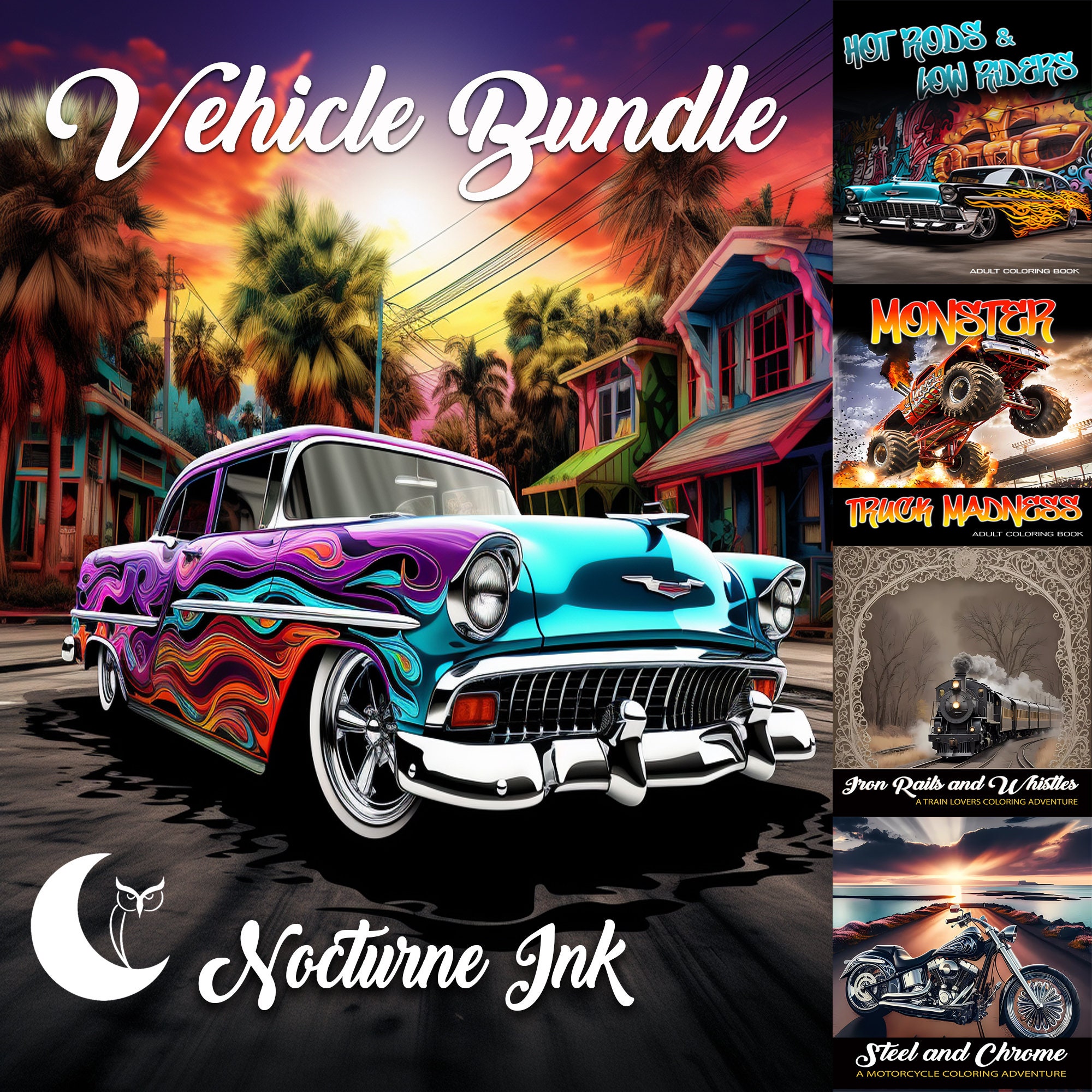 Vehicle Bundle 200 Coloring Pages : Adult Coloring Books, Cars, Trucks ...