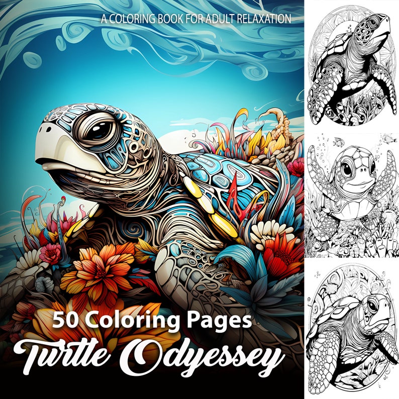 Turtle Odyssey: an Adult Coloring Adventure, Coloring Book, Adult ...