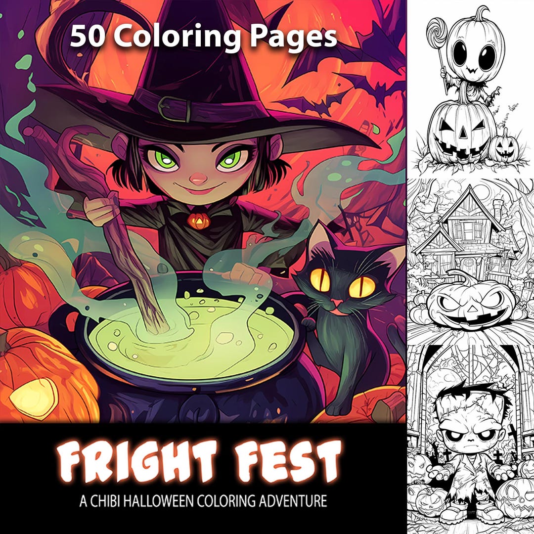 Fright Fest: A Chibi Halloween Coloring Adventure, Coloring Pages ...
