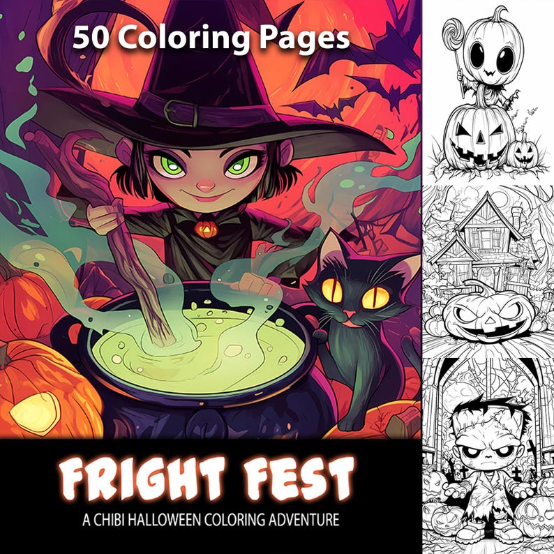 Fright Fest: A Chibi Halloween Coloring Adventure, Coloring Pages ...