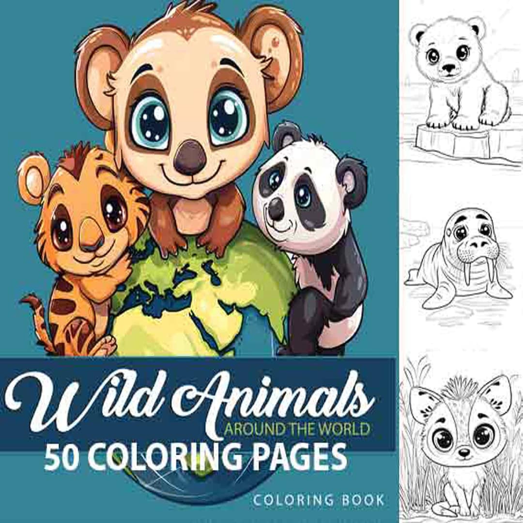 Wild Animals Around the World: Animals, Kids Coloring Book, Habitats ...