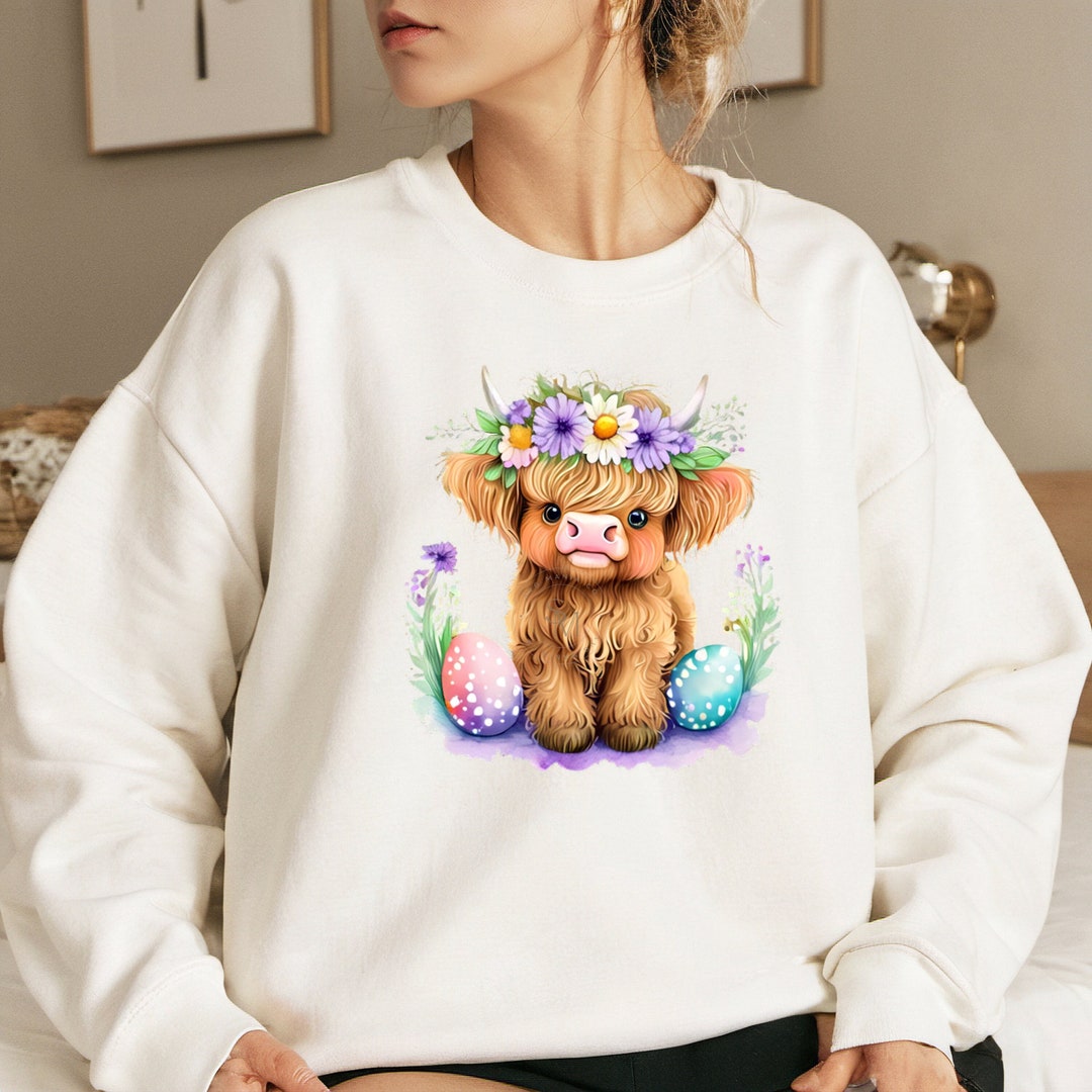 Easter Day Highland Cow PNG, Watercolor Easter Cow Png, Easter Calf ...