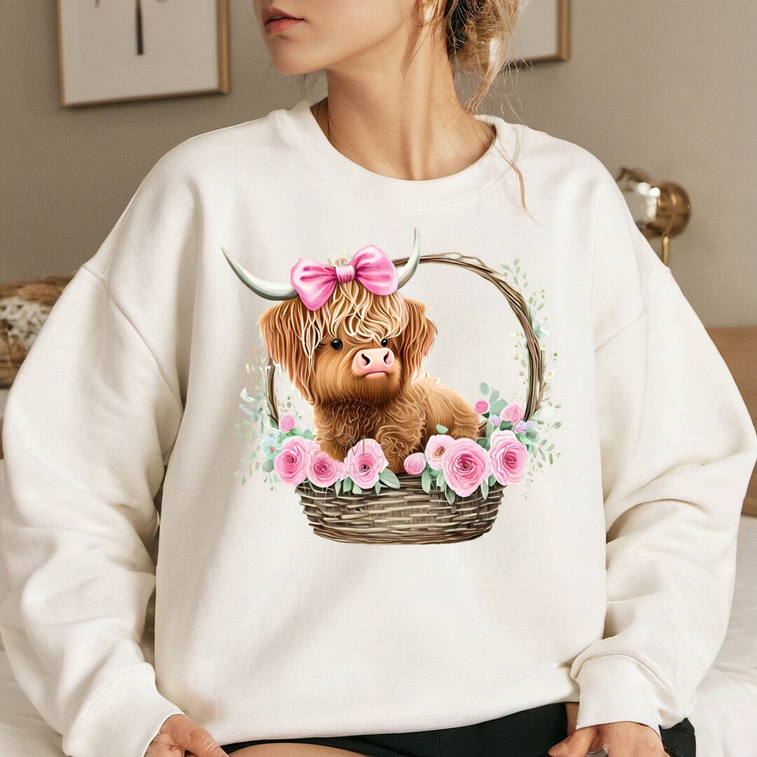 Coquette Highland Cow Png, Coquette Bow Png, Floral Pink Bow Cow ...