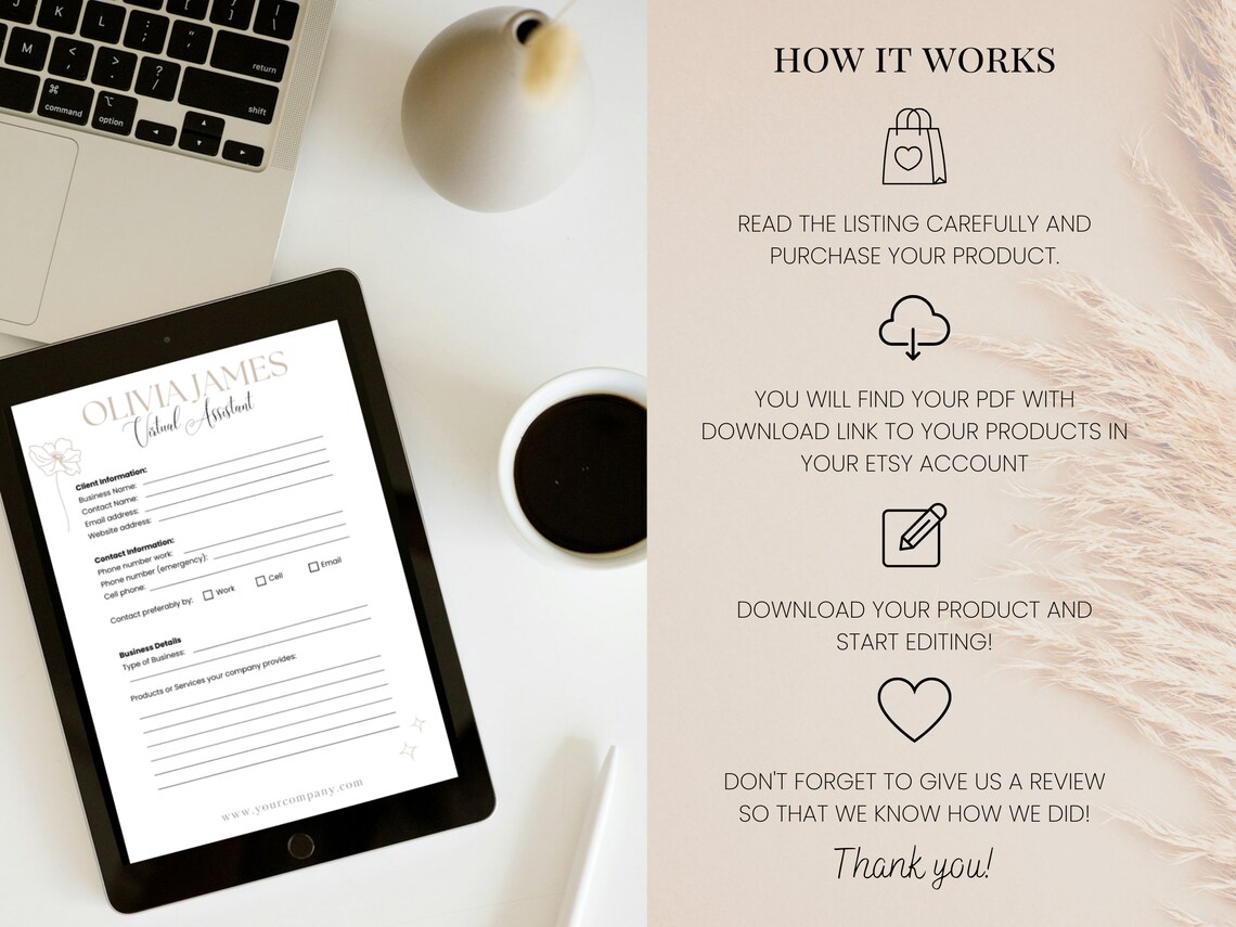 Virtual Assistant Canva Template, Intake Form, Client Onboarding, Small ...