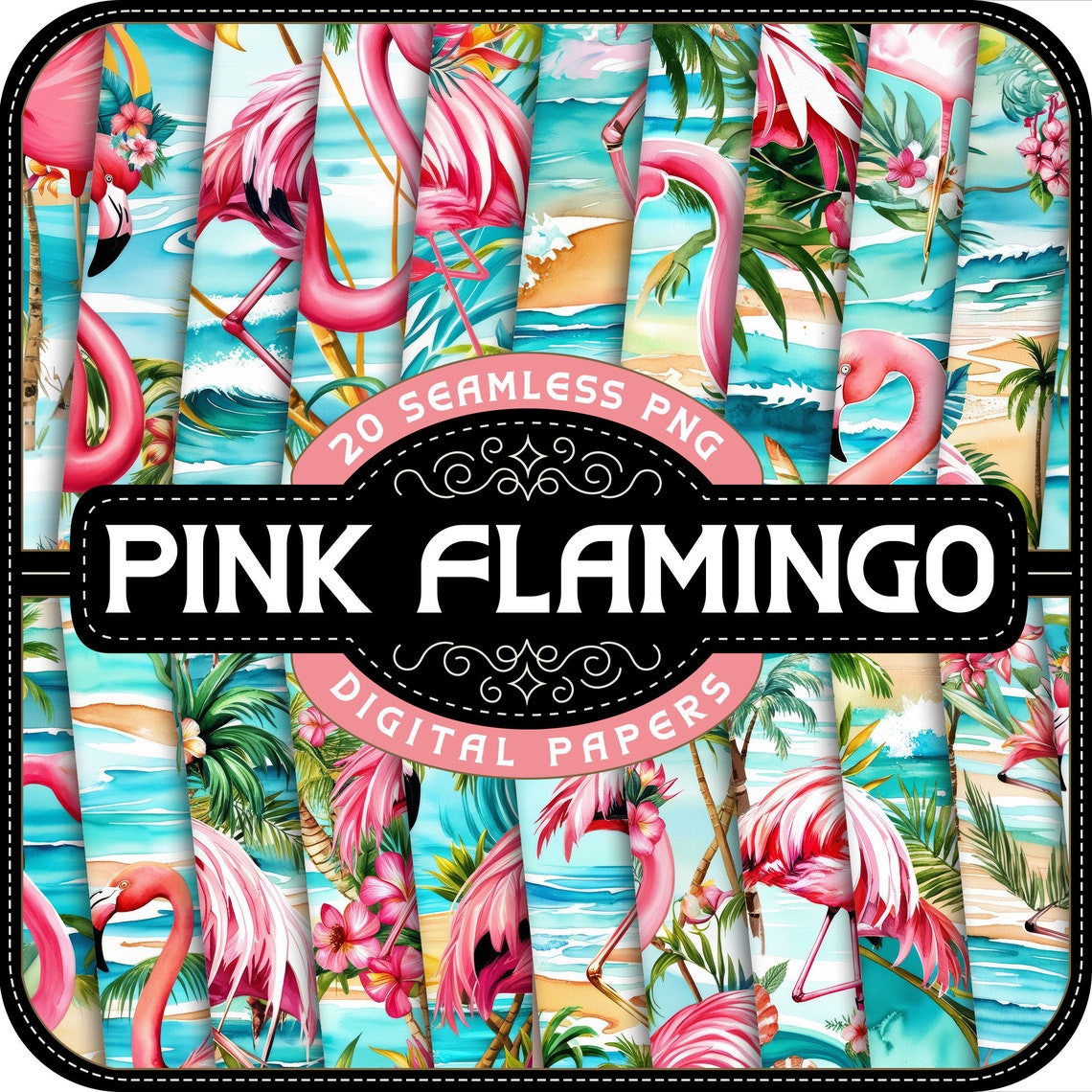 Pink Flamingo Digital Paper Preppy Tropical Flamingo Baby Shower ...