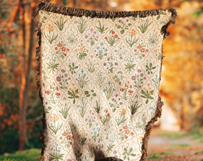 Floral Birds Cottagecore Flowers Throw Blanket Tapestry Vintage Woven ...