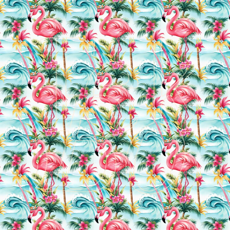 Pink Flamingo Digital Paper Preppy Tropical Flamingo Baby Shower ...