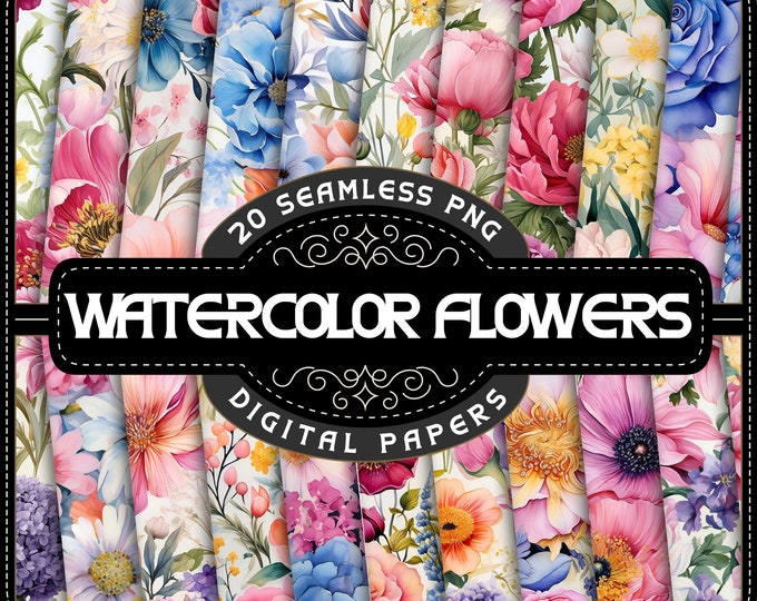 10 Watercolor Floral Seamless Pattern, Watercolor Floral Paper, Flowers ...
