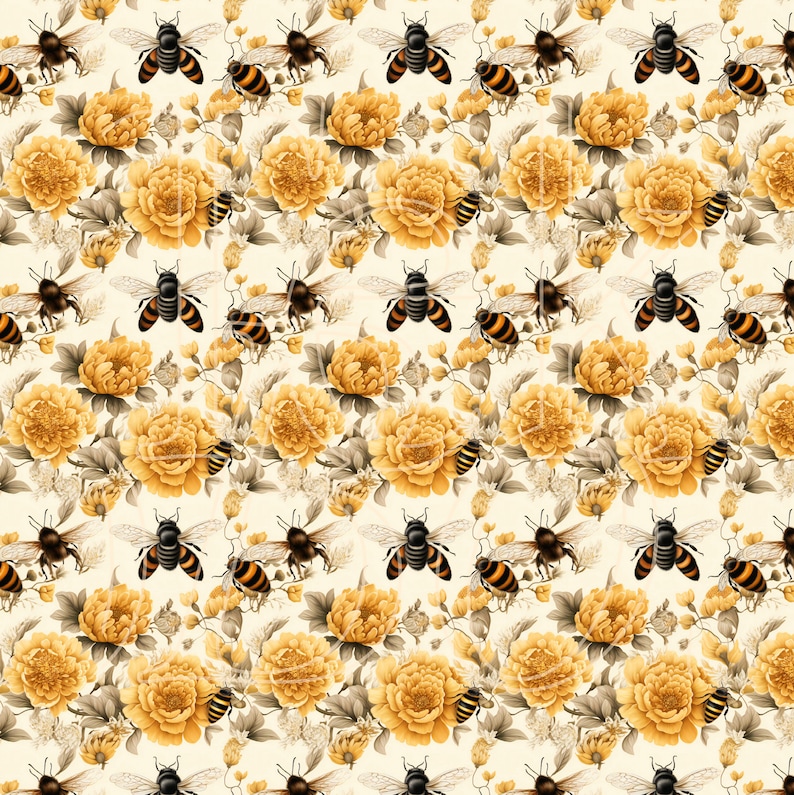 Bee Seamless Patterns, Honey Bee Digital Paper, Black and Gold Bee ...