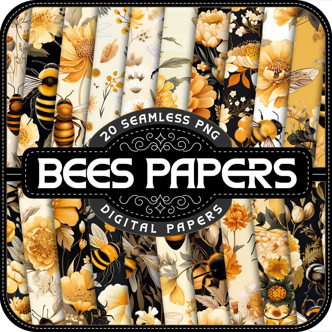 Bee Seamless Patterns, Honey Bee Digital Paper, Black and Gold Bee ...