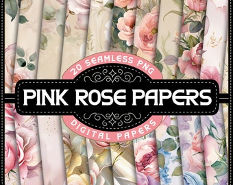 Vintage Watercolor Pink Roses Digital Paper Seamless Shabby Chic ...