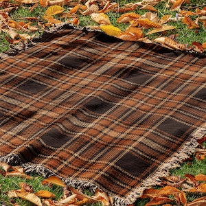 Fall Plaid Woven Throw Blanket: Orange Tartan Cotton Decor - Etsy