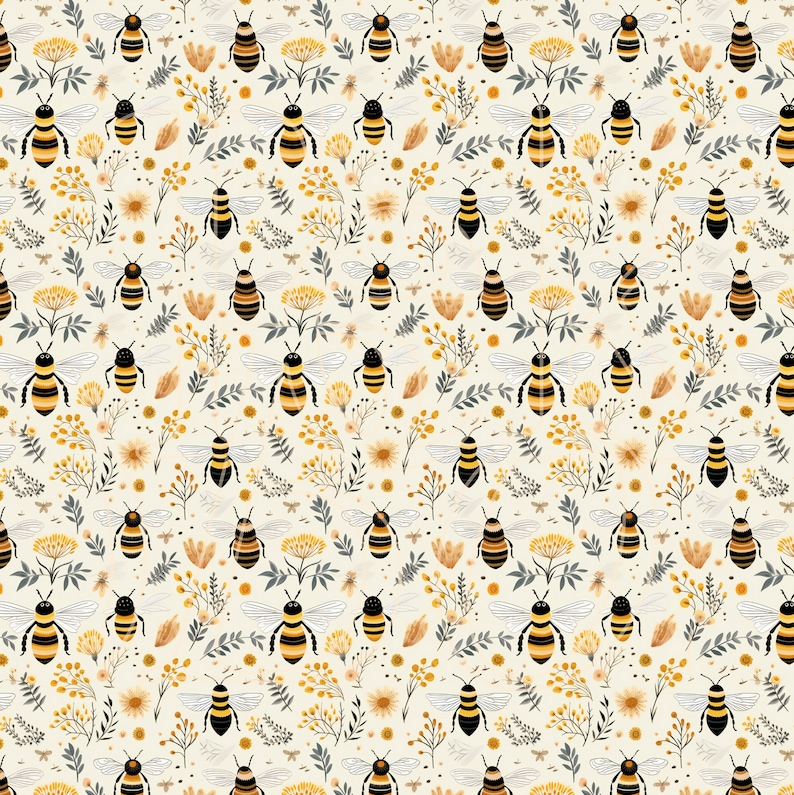 Bee Seamless Patterns, Honey Bee Digital Paper, Black and Gold Bee ...