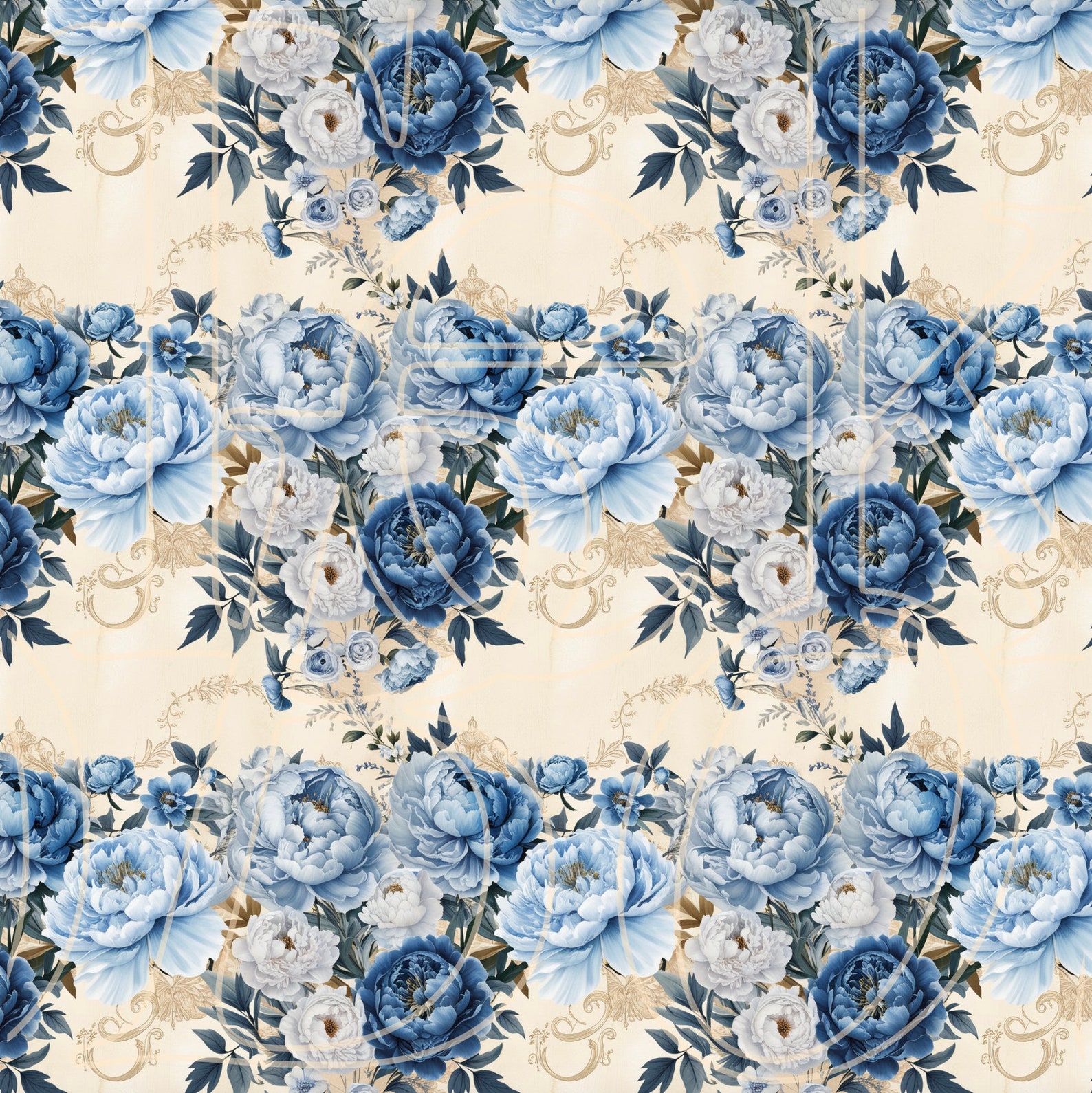 Blue Peony Flowers Floral Digital Paper Vintage Powder Blue White ...